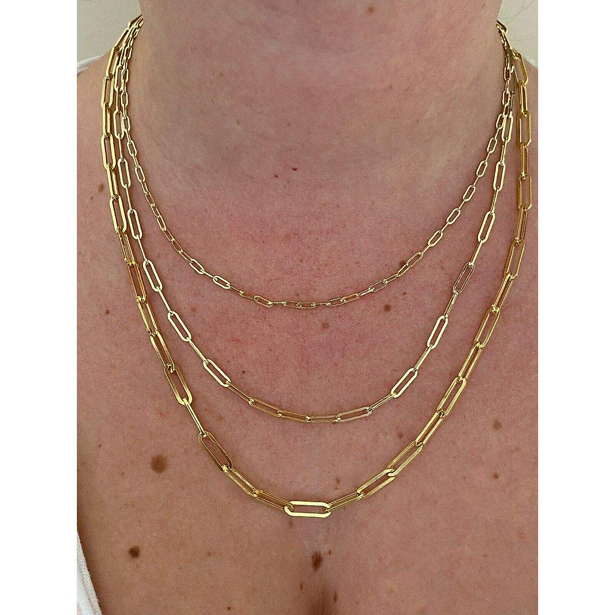 HarlemBling Solid 925 Sterling Silver - 14k Gold Plated - Elongated Rolo Paperclip Necklace - 2.5mm 3mm 4mm - 16-24" - Very In Fashion Ladies Chain - MADE IN ITALY (16, 4mm)