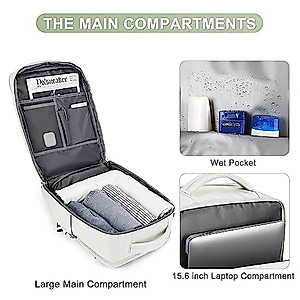 coofay Travel Backpack For Women Men Airline Approved Carry On Bags For Airplanes Underseat Luggage Backpack For Traveling On Airplane Personal Item Travel Bag For Airlines White