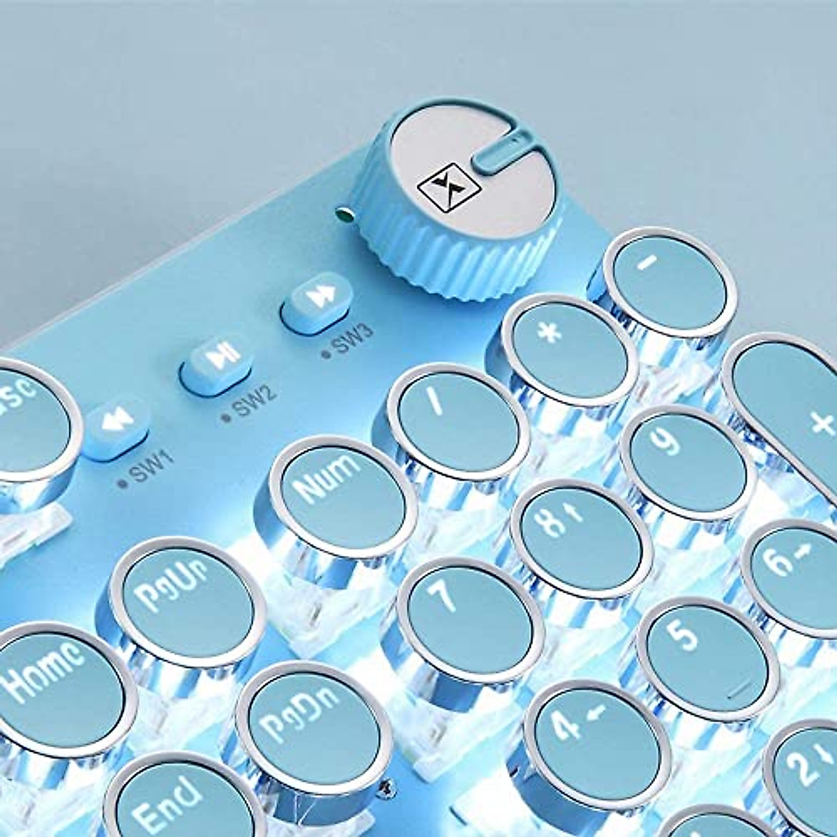 Basaltech Blue Mechanical Gaming Keyboard, Retro Steampunk Vintage Typewriter-Style Keyboard with LED Backlit, 104-Key Anti-Ghosting Blue Switch Wired USB Metal Panel Round Keycaps (Blue-SK)