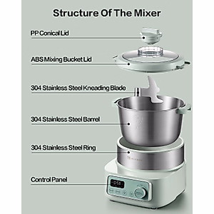 MOKKOM Electric Dough Maker with Proof Dough Function, Microcomputer Timing, 4.5Qt 304 Stainless Steel Bowl, Dough Mixer with Stuffing Blade, Green