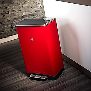 WESCO 381411-02 Pedal Trash Can, Red, Size: 13.6 x 15.9 x 25.6 inches (34.5 x 40.5 x 65 cm), Kitchen Pedal Bin, Double