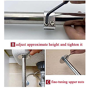 Undermount Sink Mounting Brackets New 304 Stainless Steel Sink Legs Sink Repair Supports Kit Installation and Repair System for Kitchen and Bathroom (Height: 16 to 29.5 inch)