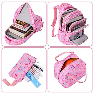 Woosir School Backpacks for Girls Kids Travel Backpack for Teen Girls Back to School Supplies Fashion Bag with Insulated Lunch Bag and Pencil Pouch Outdoor Laptop Backpacks (Rianbow)