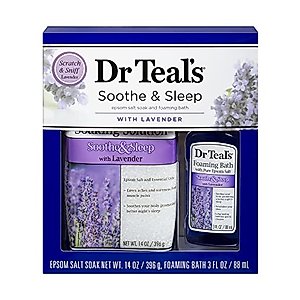 Dr Teal's Lavender Epsom Salt & Foaming Bath Oil Sampler Gift Set 2022 - Give The Gift of Relaxation & Peaceful Slumber! - 14 oz Bag of Lavender Bath Salts & 3 oz Bottle of Lavender Foaming Bath Oil