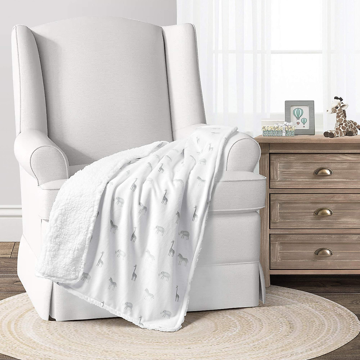 Lush Decor Baby Jungle Adventure Sherpa Blanket, Gray 30" x 40"