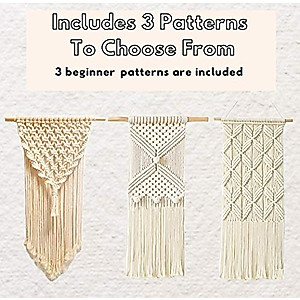 DIY Macrame Wall Hanging Kits, 3 Patterns Macrame DIY Wall Hangers for Beginners, Home Decor with 200 Meters Macrame Cord, 3 PCS Wooden Dowels and Instruction Booklet for Macrame Starters