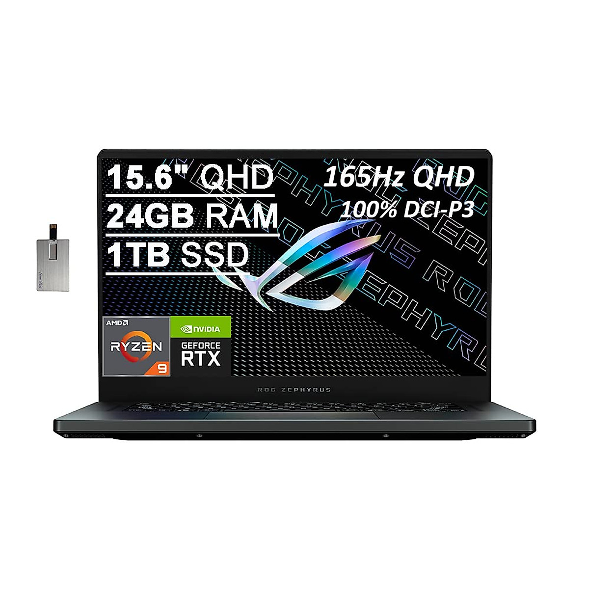 2021 ASUS ROG Zephyrus 15.6" QHD 165Hz Gaming Laptop Computer, AMD Ryzen 9-5900HS, 24GB RAM, 1TB PCIe SSD, Backlit Keyboard, NVIDIA GeForce RTX 3080 Graphics, Six Speakers, Win 10, Gray, 32GB USB Card