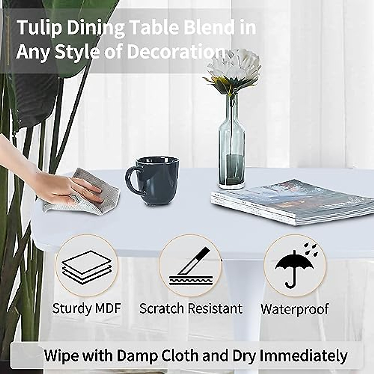 ANDORON Square Dining Table, 32 Inches Kitchen Tulip Table for 2-4 People with MDF Top and Metal Base, Modern Small Space Room Circle Table, End Table Leisure Coffee Side Table (32" - Square, White)