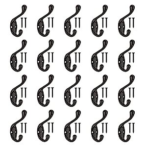 Neighbours Lane 20 Pack Decorative Dual Coat Hook - Great for Wall Mounted Hook Rack, Coat Hanger, Great for Coats, Bags, Towels, Hats, Oil Rubbed Bronze Medium