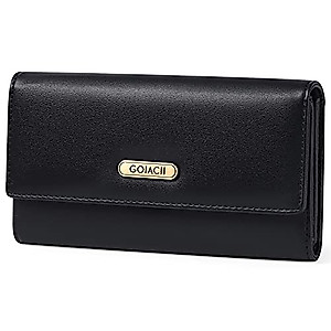 GOIACII Women's Wallet RFID Blocking Trifold Long Clutch Purse Ladies Wallets Vegan Leather Card Holder with Zipper Coin Pocket