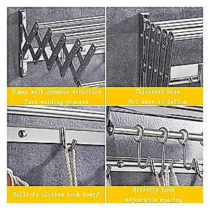 XMCX Retractable Wall Mounted Drying Rack Clothes Drying Rack Laundry Hanger with Hooks Foldable Clothes Dry Rack Space Saving Retractable Rack Easy Storage (Size : 60cm)