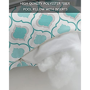 Recliner Head Pillow Ledge Loungers Chair Pillows with Insert Teal Green Turquoise Moroccan Geometric Lumbar Pillow with Adjustable Strap Outdoor Waterproof Patio Pillows for Beach Pool, 2 PCS