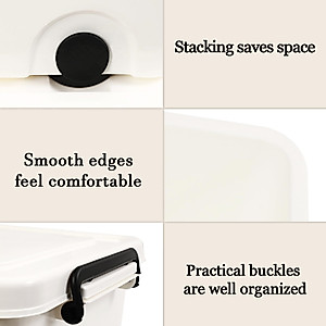 GUMEIGODA 23 Qt Latching Storage Bin,Stackable Bin with Wheels and Latching Lids，Removable Storage Containers, Clothes Bins Storage for Closet Organization,Thickened Plastic，White，3-Packs (white, 3M)