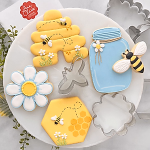Bee Cookie Cutters 5-Pc. Set Made in the USA by Ann Clark, Bee, Beehive, Small Flower, Honeycomb, Honey Jar