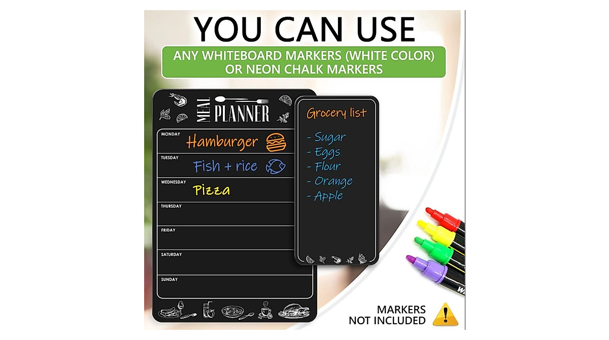 Weekly Dinner Menu Board for Kitchen A4-8.5x12 Black Magnetic Weekly ...