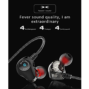 Earphones Wired in Ear Headphones Earbud High Resolution Heavy Bass with Mic,Dual Dynamic Drivers,Earbuds Compatible with iOS, Android, Laptop with 3.5mm Stereo Jack. (Black)