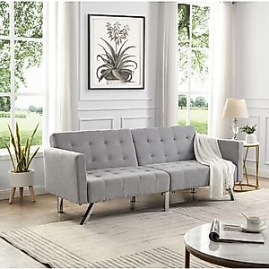 AnwickNomo Futon Sofa Bed,Recliner Couch,Convertible Folding Lounge Couch Loveseat Sleeper Sofa with Armrests, Small Love Seat for Living Room Office Reading Room,Bedroom Furniture Set (Light Grey)