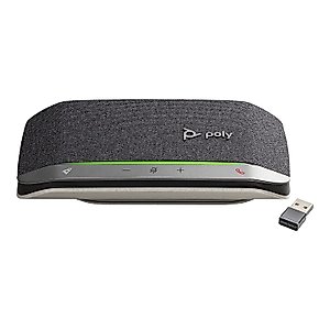 Poly - Sync 20+ Bluetooth Speakerphone (Plantronics) - Personal Portable Speakerphone - USB-C Bluetooth Adapter - Connect to Your PC/Mac/Cell Phone - Works with Teams, Zoom & More,Black