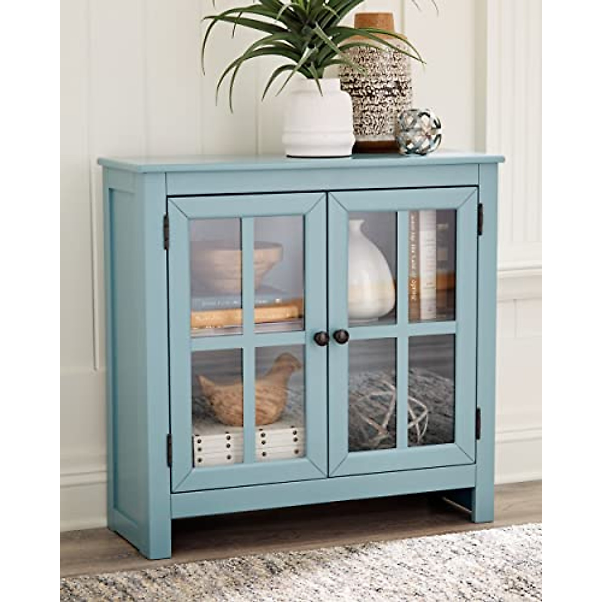 Signature Design by Ashley Nalinwood Modern Accent Cabinet with Lattice Doors, Teal Blue