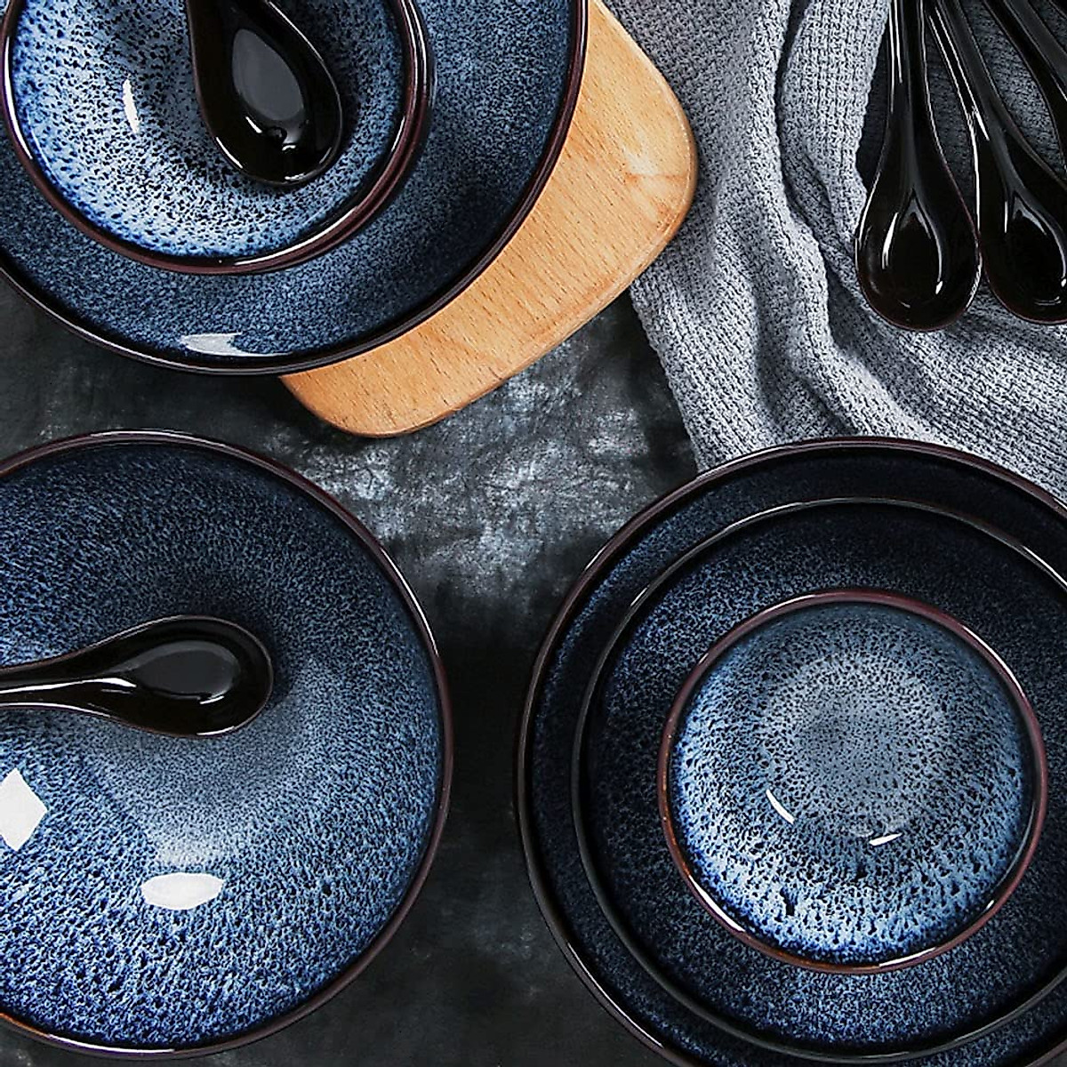 GagalU Porcelain Dinnerware SetDark Night Starry Sky56 Pieces Light Luxury Dinnerware Set Service for 6-8, Anti-Scalding Ceramics Bowl and Plate Combination