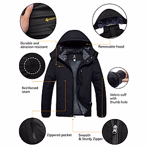 GEMYSE Men's Ski Snow Jacket Warm Winter Waterproof Coat Snowboard Rain Jacket Hooded Windproof Windbreaker（Black,3X-Large）