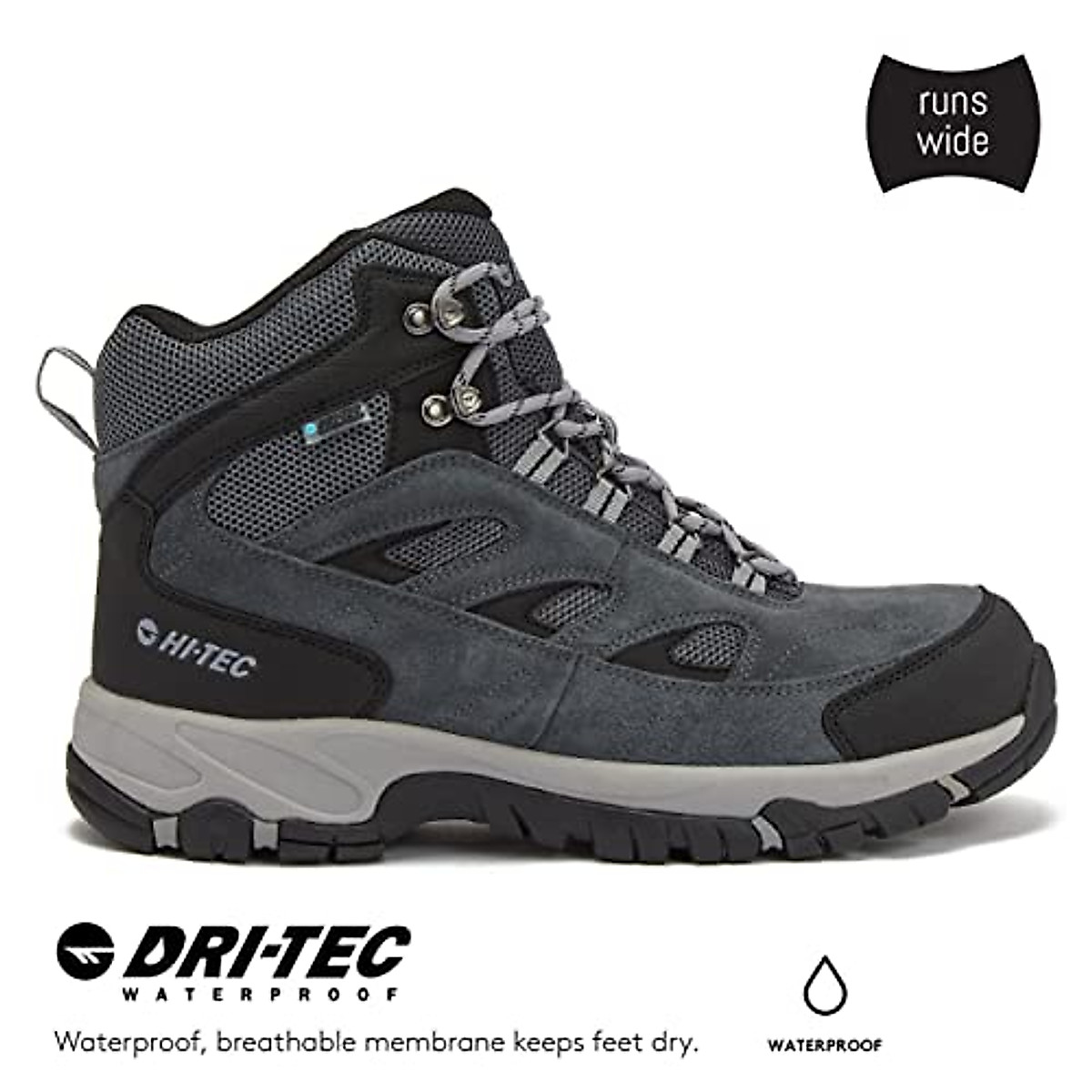 HI-TEC Yosemite WP Mid Waterproof Hiking Boots for Men, Lightweight Breathable Outdoor Trekking Shoes - Dark Grey/Black, 10 Medium