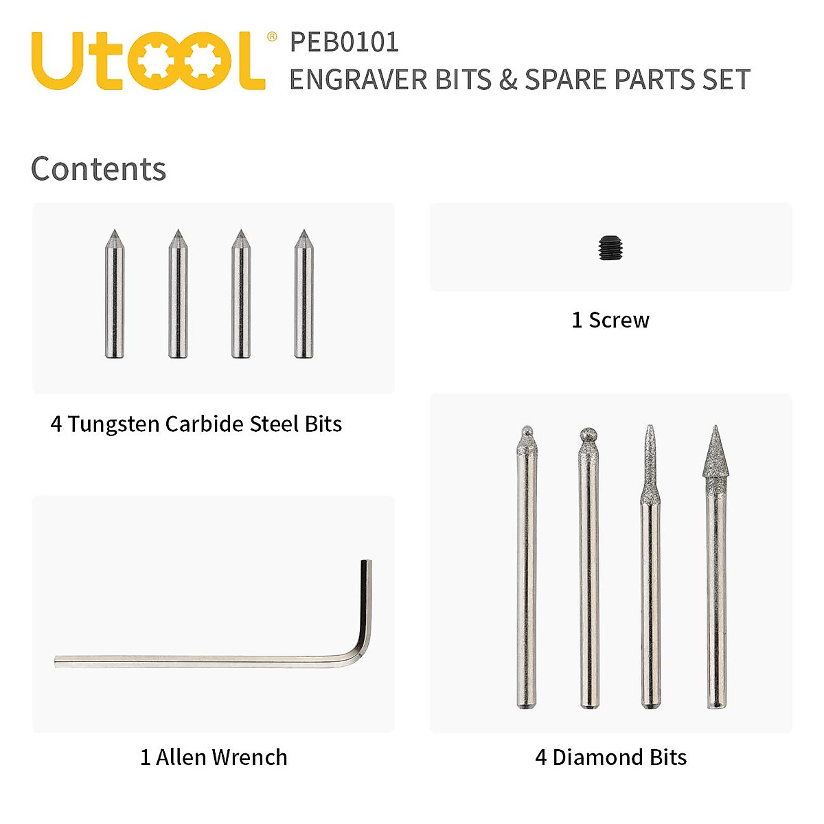10PCS Engraver Diamond Point Tungsten Carbide Steel Bits & Spare Parts Set for UTOOL Engraving Tool
