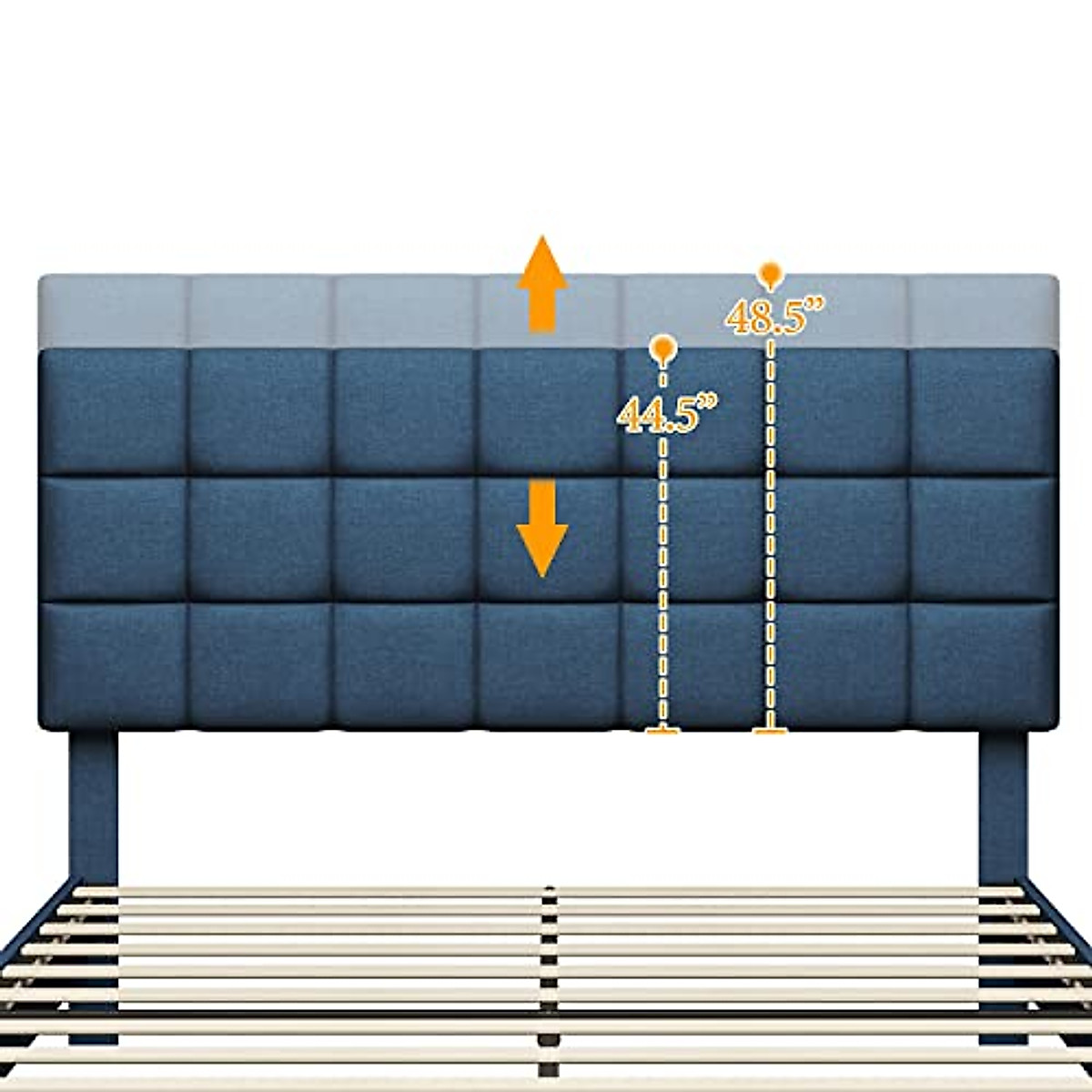 Yaheetech Queen Size Upholstered Platform Bed, Mattress Foundation with Height Adjustable Tufted Headboard and Wood Slat Support, No Box Spring Needed, Easy Assembly, Navy Blue