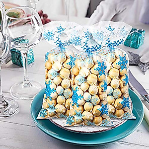 Christmas Cellophane Bags Winter Snowflake Holiday Treat Bags Blue Plastic Candy Goodie Bags with Twist Ties for Winter Xmas Wonderland Birthday Holiday Party Favors (200 Counts)