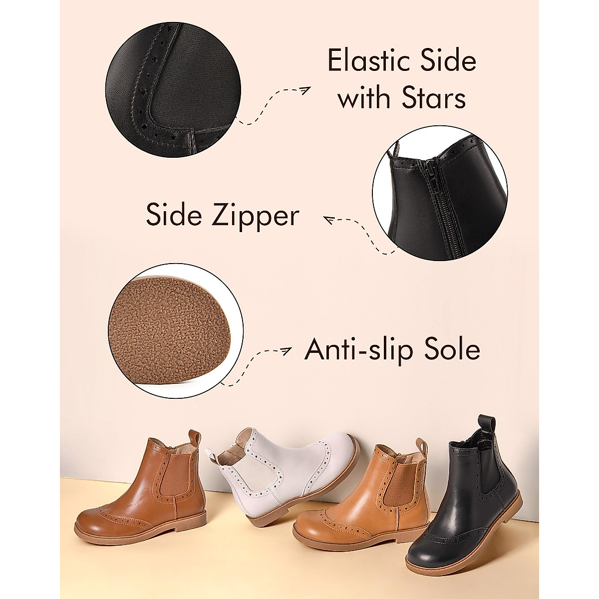 Coutgo Girls Chelsea Ankle Boots Side Zipper Comfortable Combat Dress Booties for Toddler/Little Kid/Big Kids, Black, Size 9