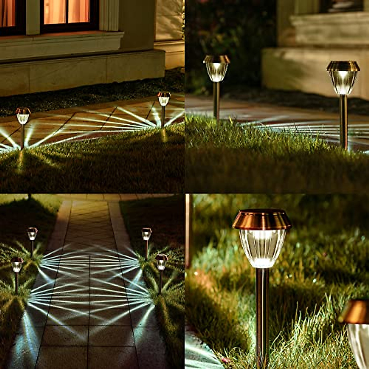 SOLATINO Solar Pathway Lights Outdoor Waterproof 6 Pack Solar Powered Garden Lights Bright Up to 12 Hrs Yard Light LED Landscape Lighting Decorative Copper Stainless Steel Walkway Light, Warm White