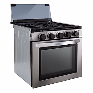 RecPro RV Stove Gas Range 21" Tall | 6500 and 8000 BTU Three Burner | 7100 BTU Oven with 1.8 Cu. Ft Capacity | Black or Stainless Steel Finish (Silver Version B, No Vented Range Hood)
