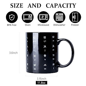 BICETTO Kpop Merch - Korean Alphabet, Korean Gifts, Kdrama Merch, Korean Drama Gifts, Korean Gifts, BTS Cup, BTS Mug, K Drama, 12oz, Stylish, Durable, Microwave Safe, Premium Quality (Carbon Black)