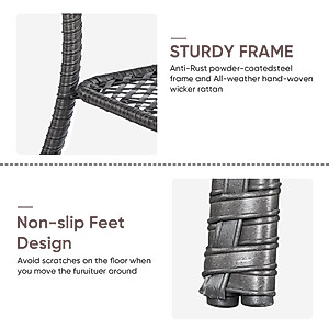 Opohoro Patio Wicker Side Table, Outdoor PE Rattan End Table with 5mm Tempered Glass Top and 2-Tier Storage Shelf, 20" Square Coffee Table for Deck Porch Garden Backyard-Grey