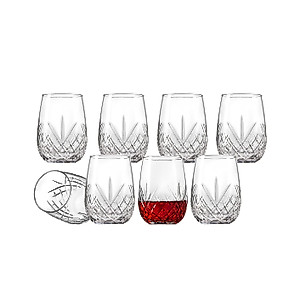 Godinger Crystal Wine Glass Goblet Stemless Cup Dublin Set of 8