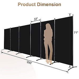 Room Divider-6 Panels Black Folding Privacy Screens, 6 ft Partition Room Dividers Wall for Separation, Home, Office, Classroom, Studio
