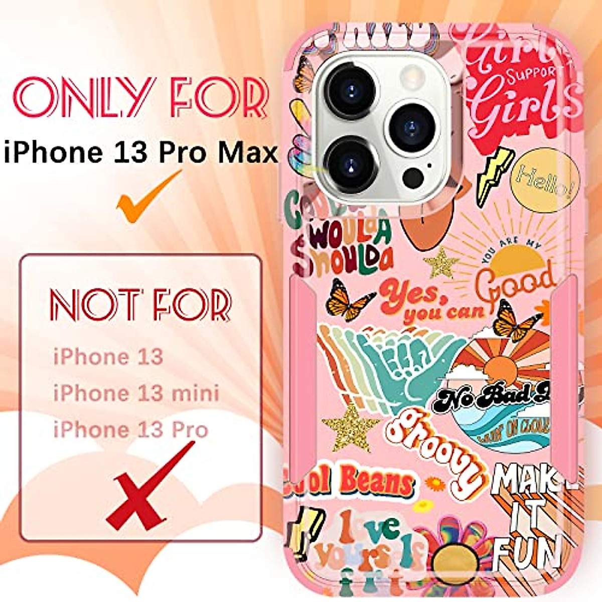 Plakill for 13 Pro Max Case Heavy Duty Protective Cute Peachy Aesthetic Designer Drop Tested Phone Cases for Girls Men Women Rugged Shockproof Protection Bumper Cover for iPhone 13 Promax