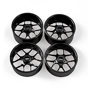Abendor 4Pcs Metal 1/24 1/28 RC Car Drift Wheels, [2N+2W] 22mm 1/28 RC Car Drift Hubs for BBS Mini-Q HGD1 Mini-D DRZ Wltoys K969 K989 Rc Car Upgrade Parts (Black, 3.5 Degree)