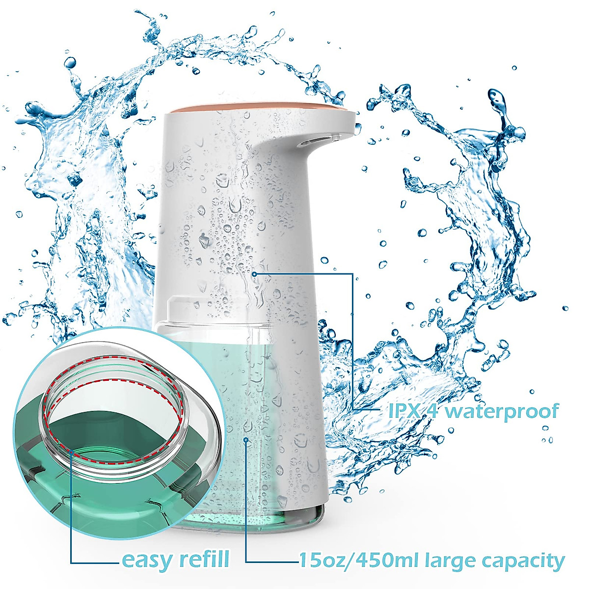 Automatic Foaming Soap Dispenser, Lotuze 15oz/450ml Touchless Foam Hand Soap Dispenser Rechargeable Electric Motion Sensor Liquid Soap Pump Hands Free Soap Dispenser for Kitchen, Bathroom