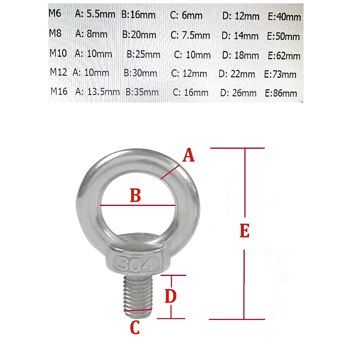 JY-MARINE Lifting Eye Bolts 304 Stainless Steel Heavy Duty Screw Bolt Male Thread Machinery Shoulder Lifting Ring Eye Bolt with Lock Nuts and Flat Washers,2Pcs (M12)