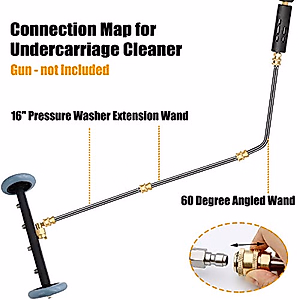 ZALALOVA Pressure Washer Undercarriage Cleaner, 16 Inch Power Washer Surface Cleaner Attachments, Under Car Wash Water Broom w/ 2 Pcs Extension Wand 1 Pc 60¡ã Angled Wand, 4000 PSI