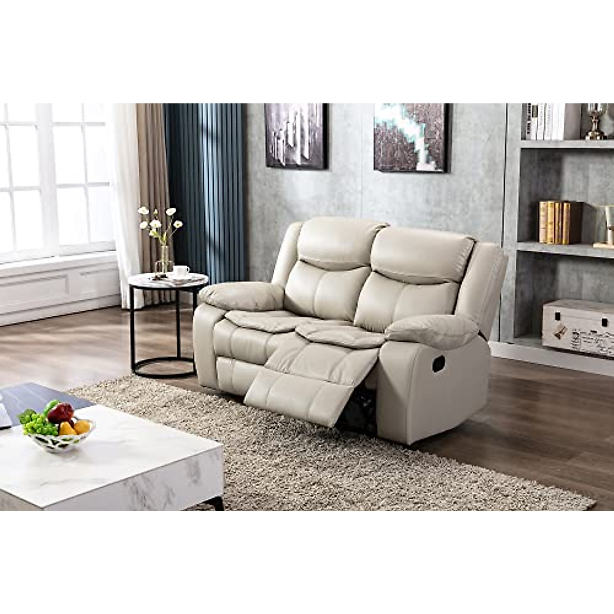 Familymill Breathable Leather Manual Reclining Loveseat for Living Room