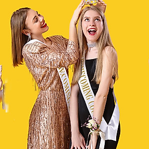 Thiccywoov 6 Pieces Homecoming Court Satin Sashes with Glitter Letters White Court Sashes Bulk for Pageants Homecoming Party School Dance Graduation Party Favors Decorations Accessories