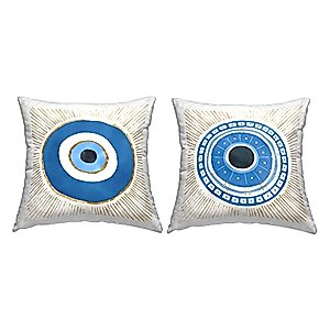 Stupell Industries Boho Blue Evil Eye Spiritual Symbol Design by Ziwei Li Throw (Set of 2) Pillow, 18 x 18