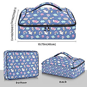 Kcldeci Insulated Thermal Food Carrier Insulated Casserole Carrier for Hot or Cold Food,Cute Unicorn Magic Fairytale Pony with Rainbow Insulated Tote Bag for Potluck Cookouts Parties Picnic,Lasagna Lu