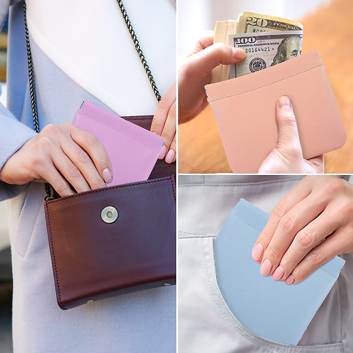 6Pcs Small Makeup Bag for Purse Pouchic Lambskin Pocket Cosmetic Bag Squeeze Top Waterproof Travel Makeup Bag No Zipper Portable Mini Makeup Pouch Self-Closing Colorful Pouch for Women Girls