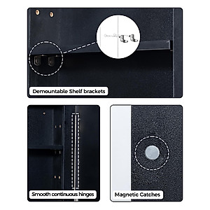 FLYJOE Medicine Cabinet Mirror 16 x 24 Inch Farmhouse Bathroom Mirror Door Paulownia Wood Storage Cabinet with Adjustable Shelves, Wall Mounted for Bathroom Living Room, Black