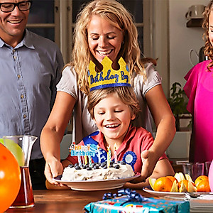 Aprince Birthday Boy Crown Hat Gold, Birthday Sash and Button Pins, Cake Topper Party Decorations Set for Birthday Boys Kids