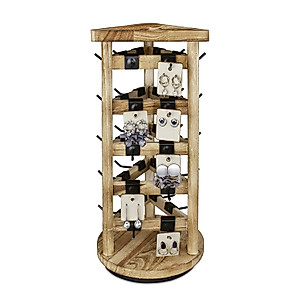 Ikee Design Wooden Rotating Jewelry Display Stand Tower With 30 Removable Hooks,Spinning Earring Card Storage Display Holder Stand for Store,Showcase,Tradeshow and Home,Oak Color