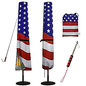 Daily Treasures American Flag Patio Umbrella Cover, 420D Oxford Fabric Umbrella Cover Waterproof with Telescopic Rod-Outside Parasol Cover Fits 8ft to 11ft Garden Outdoor Umbrella, Windproof Dustproof